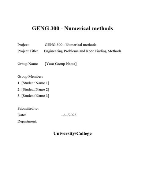 Engineering Problems And Root Finding Methods Project Pdf Numerical