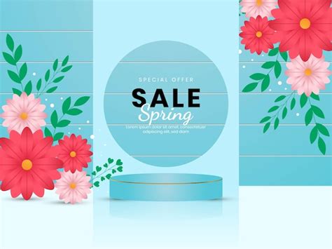 Premium Vector Hello Spring Sale 3d Podium Design For Product Advertisement With Flowers And
