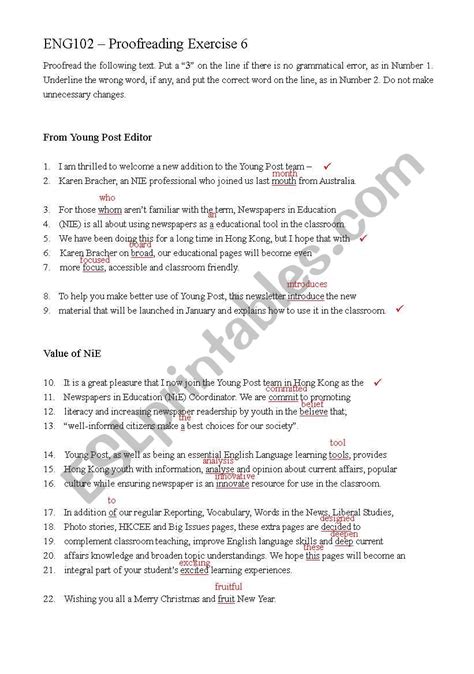 Proofreading Exercise Key