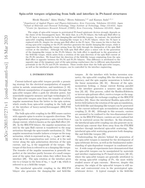 Pdf Spin Orbit Torques Originating From Bulk And Interface In Pt Based Structures