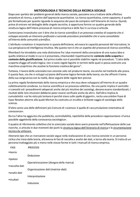 Metodologia E Tecnica Della Ricerca Sociale Docsity