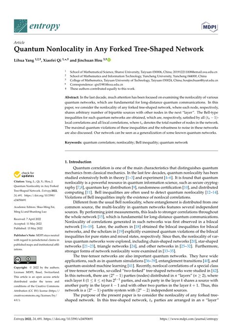 Pdf Quantum Nonlocality In Any Forked Tree Shaped Network