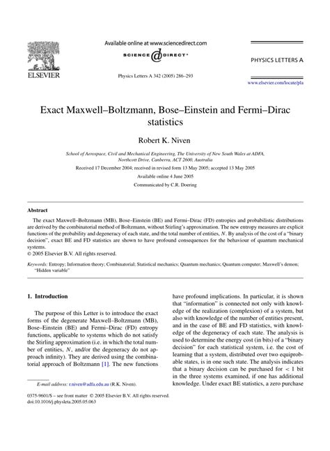 Pdf Exact Maxwell Boltzmann Bose Einstein And Fermi Dirac Statistics