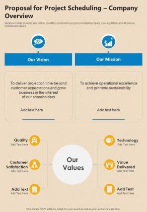 Proposal For Project Scheduling Company Overview One Pager Sample Example Document PPT Slide