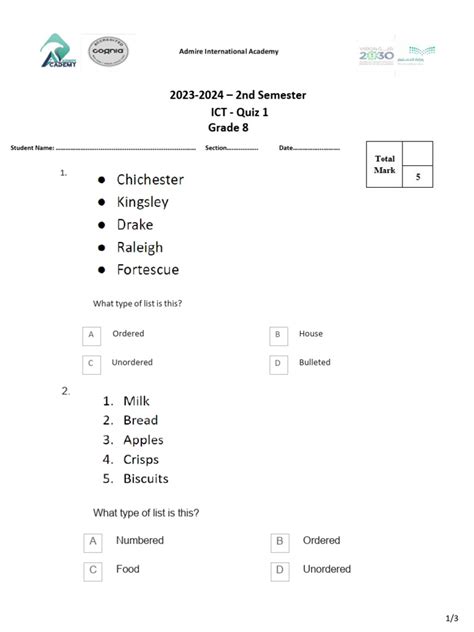 html quiz pdf