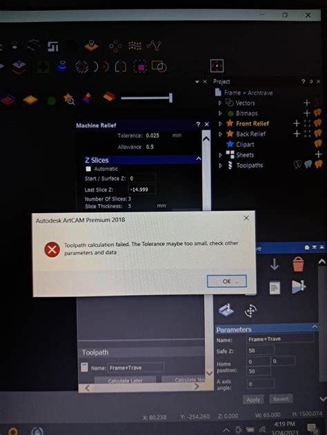 Toolpath Calculation Failed The Tolerance May Be Too Small Check Other Parameters And Data