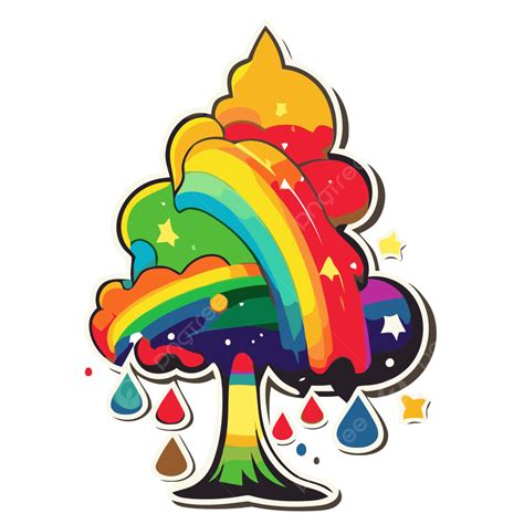 Clipart Stiker Pohon Pelangi Vektor Desain Stiker Dengan Pohon Natal