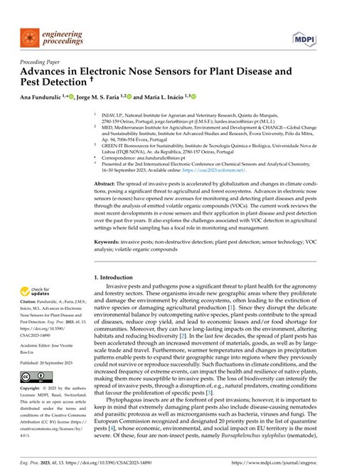 Pdf Advances In Electronic Nose Sensors For Plant Disease And Pest