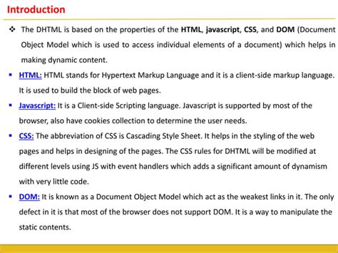 dhtml vs html understanding the dynamic web technologies ppt