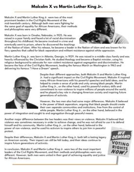 Malcolm X And Martin Luther King Jr Comparison Differentiated Readings