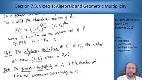 Math 244 Section 78 Video 1 Algebraic And Geometric Multiplicity