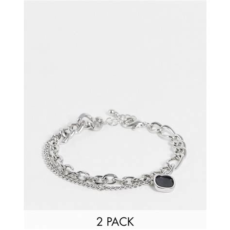 Asos Design Confezione Da Due Bracciali Con Catenina Color Argento E
