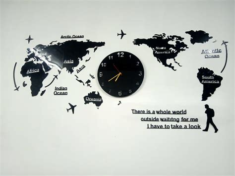 World Map Diy 3d Acrylic Wall Art With Clock Design Your Own Online