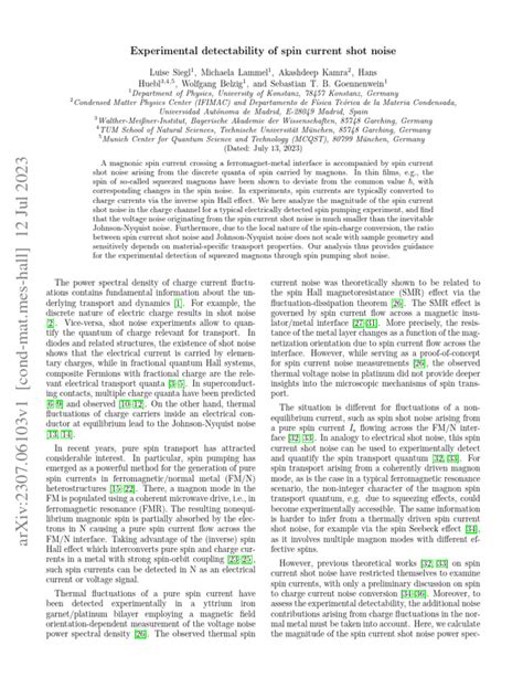 Experimental Detectability Of Spin Current Shot No Pdf Spin