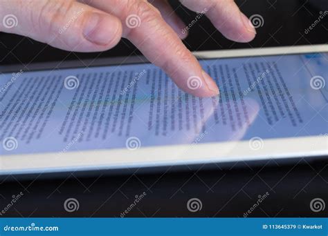 Closeup Scrolling Finger Touching Tablet Stock Image Image Of Businesswoman Gestures