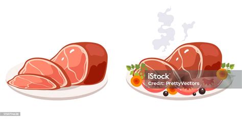 생 조리된 쇠고기 고기 돼지고기 바베큐 그릴 식사 격리 개념 벡터 평면 그래픽 디자인 그림 스테이크에 대한 스톡 벡터 아트 및