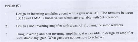 Solved Prelab Design An Inverting Amplhfier Circuit With Chegg