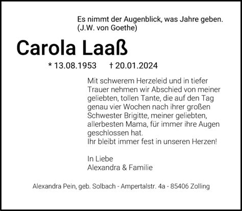 Traueranzeigen Von Carola Laaß Trauer And Gedenken