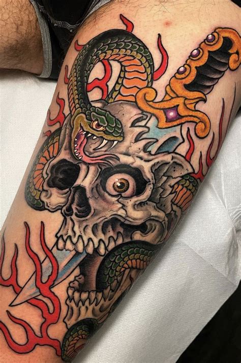 Skull Arm Sleeve Tattoo Tattoos For Men With Color New School