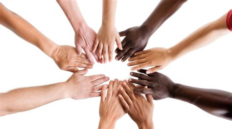 Premium Ai Image Diversity Hands With Different Color Putting Together On White Background