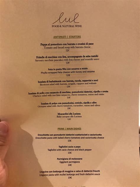 Menu At Lul Restaurant Lecce