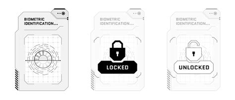 Hud 망막 인식 생체 인식 Id 스캔 시스템 개념 세트 사용자 눈 확인 스캐너 및 개인 신원 보안 디지털 패널 인간 망막 식별 권한 부여 인터페이스 설계 망막 스캔 생체