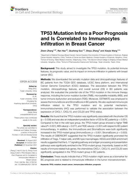 Pdf Tp53 Mutation Infers A Poor Prognosis And Is Correlated To