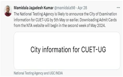 Cuet 2024 Exam City Slip Live Updates Cuet Ug City Intimation Link Out