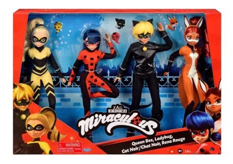Set Muñecas Miraculous Ladybug Cat Noir Rena Rouge Queen Bee Envío Gratis