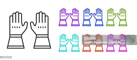 흰색 배경에 격리 된 검은 줄 소방관 장갑 아이콘 장갑 아이콘을 보호합니다 다채로운 아이콘을 설정합니다 벡터 개념에 대한 스톡 벡터 아트 및 기타 이미지 Istock