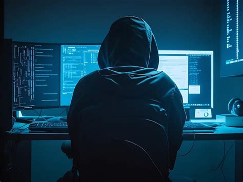Premium Ai Image Back View Of A Hacker In Front Of A Computer With