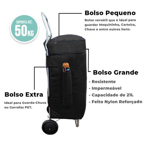 Bolsa De Carrinho De Feira Preta Mochila Transporte Para Compras Carga