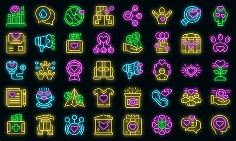 관대함 아이콘은 윤곽선 벡터를 설정합니다 음식 벡터 네온 기부 아이콘에 대한 스톡 벡터 아트 및 기타 이미지 아이콘 주기 통화 Istock