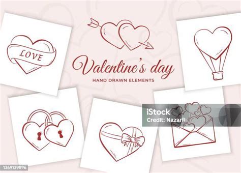 Symboles De La Saintvalentin Dessinés À La Main Ballon À Air Cadenas