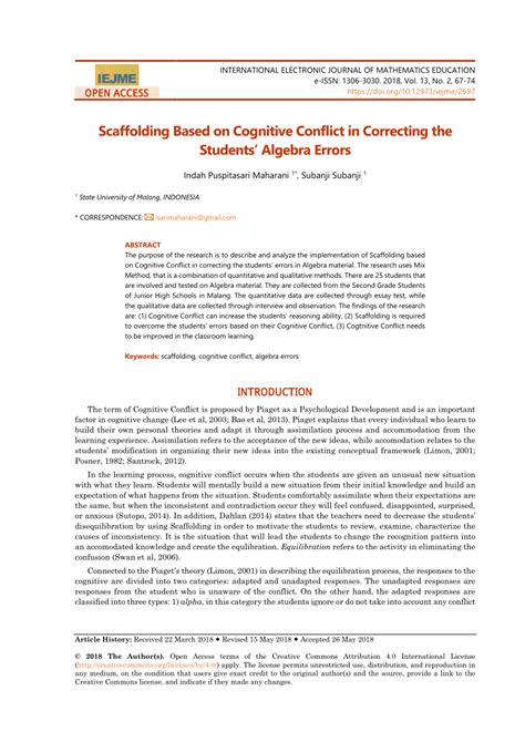 Pdf Scaffolding Based On Cognitive Conflict In Correcting The