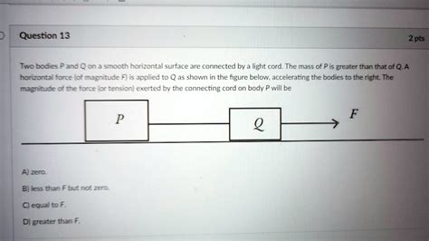 question13 2 pts two bodies pand qon a smooth horizontal surface are