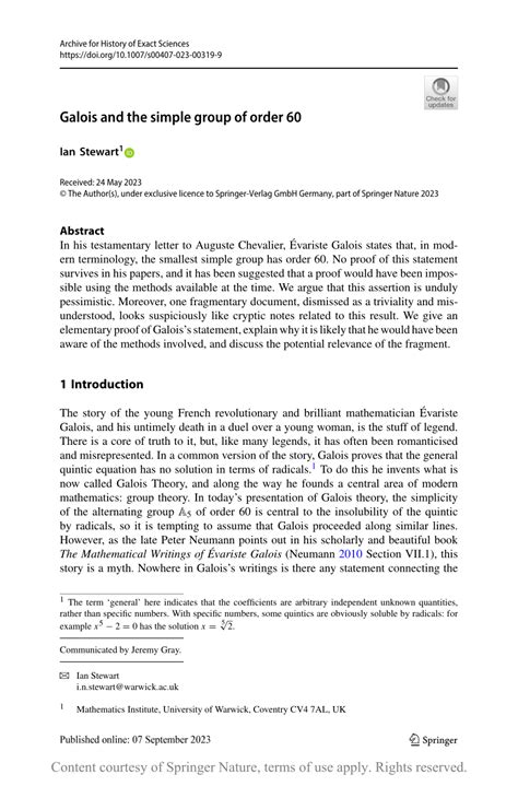 Galois And The Simple Group Of Order 60