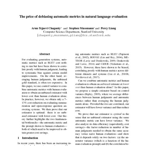 The Price Of Debiasing Automatic Metrics In Natural Language Evalaution Acl Anthology