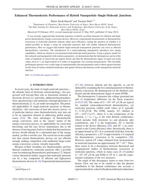 Pdf Enhanced Thermoelectric Performance In Hybrid Nanoparticle Single Molecule Junctions