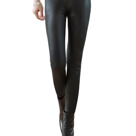 Mode Frauen Stretchy Hosen Hohe Taille Faux Leder D Nne Hosen Voller L
