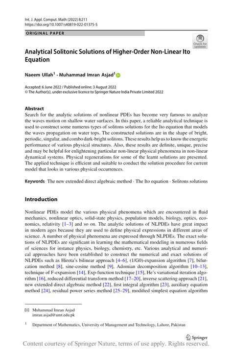 Analytical Solitonic Solutions Of Higher Order Non Linear Ito Equation