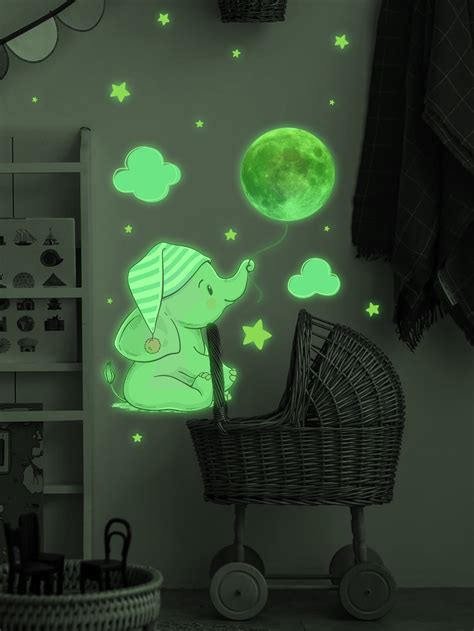 ملصقات حائط فيل رسوم كارتون متوهج في الظلام