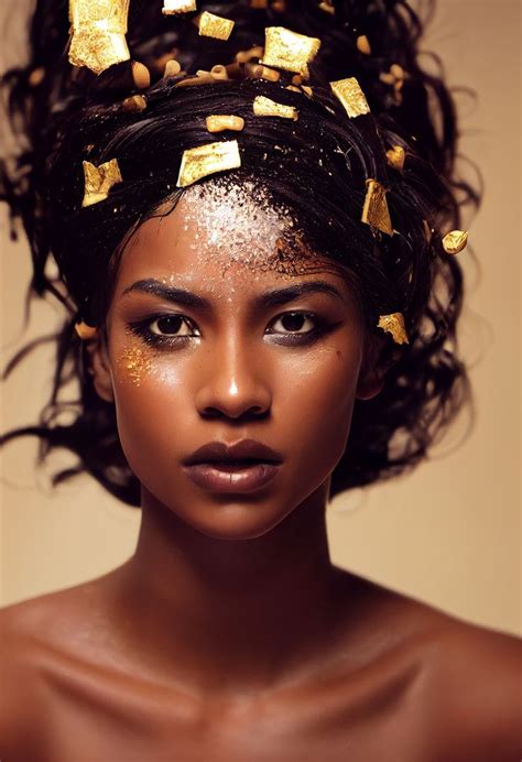 Beautiful Model Covered In Melted White Chocolate Dark Skin Tone