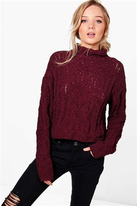 Boohoo Cable Knit Funnel Neck Jumper Petite Womens Clothing Outfits