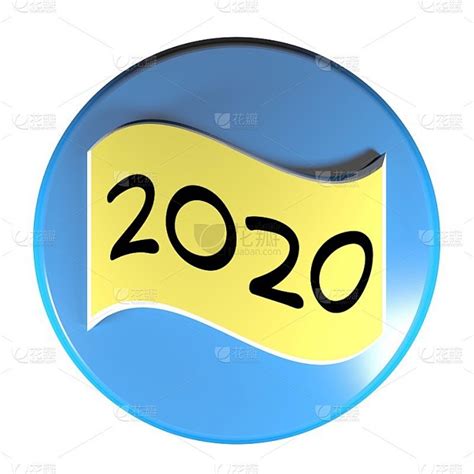 蓝色圆圈按钮2020旗 3d渲染插图