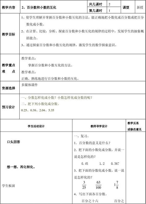 百分数和小数的互化教案word文档在线阅读与下载无忧文档