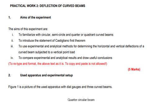 Deflection Of Curved Beams Experimental Data And