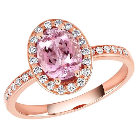 Oval Shaped Kunzite Diamond Halo Rose Gold Cocktail Ring For Sale At