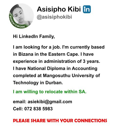 Asisipho Kibi On Linkedin Openforwork Openforjob Availableforwork