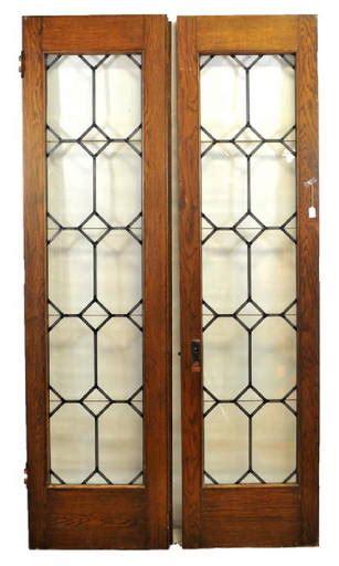 Pair Of Antique Leaded Glass Doors
